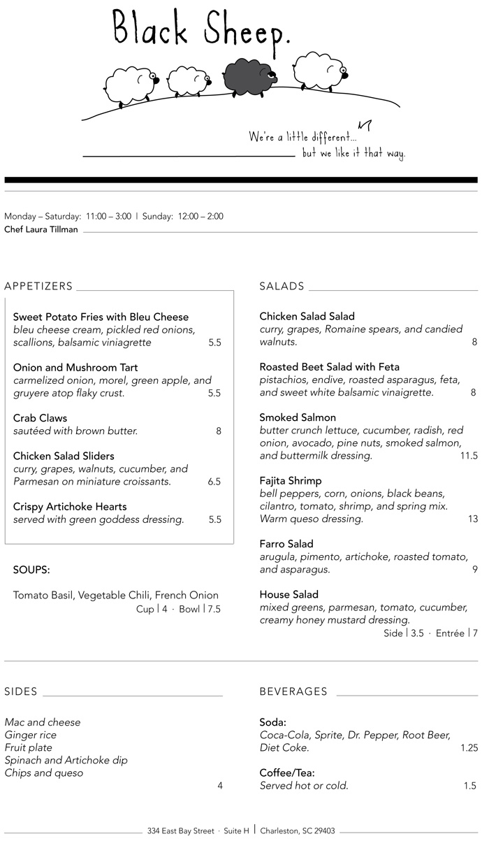 Black Sheep cafe | Menus – Taylor Black