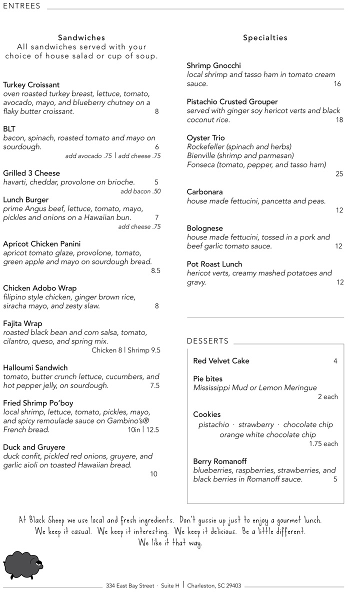 Black Sheep cafe | Menus – Taylor Black