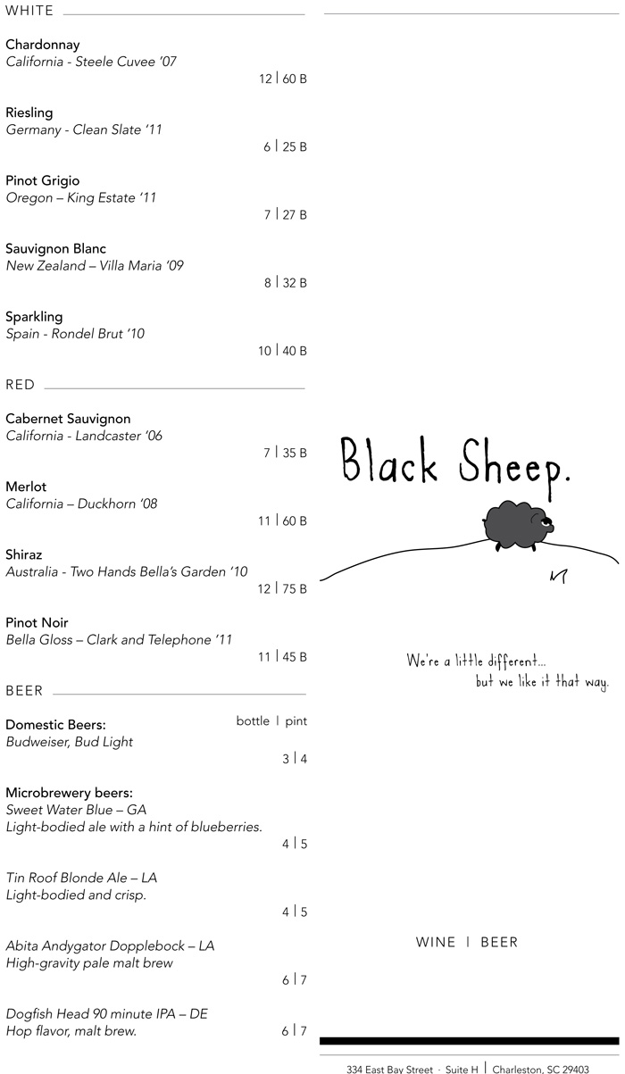 Black Sheep cafe | Menus – Taylor Black